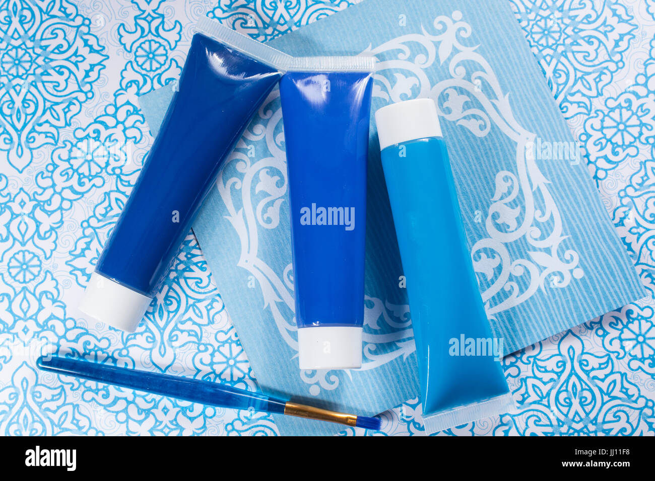 Blue, indigo, cobalt colours - home interieur design concept, on blue ...