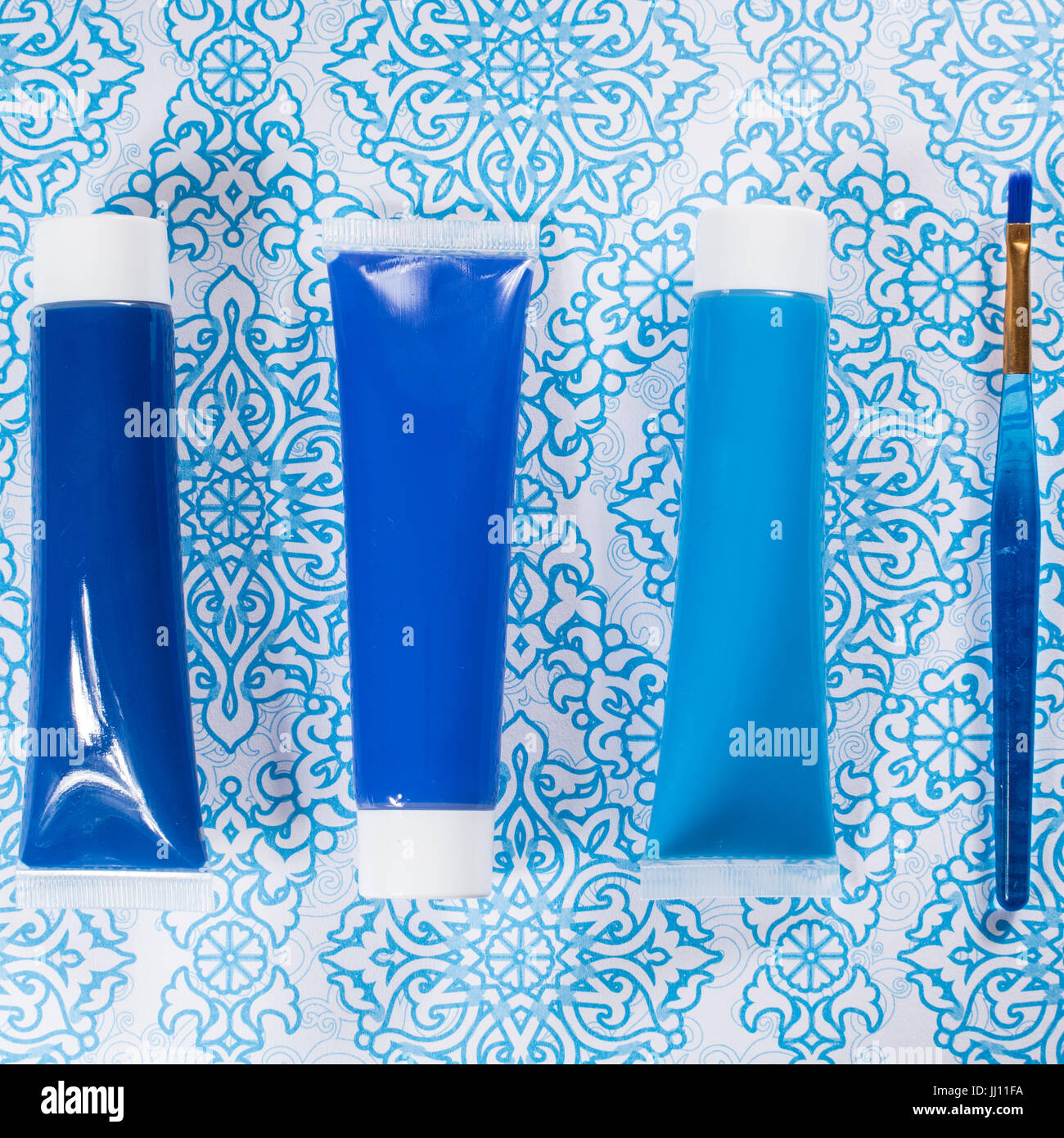 Blue, indigo, cobalt colours - home interieur design concept, on blue ...