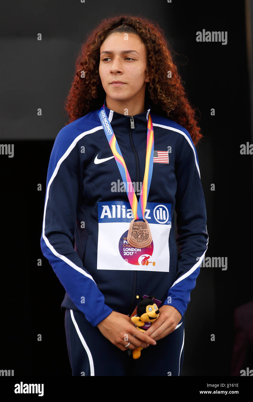USA's Jaleen Roberts with her bronze medal in the Women's 200m T37 ...