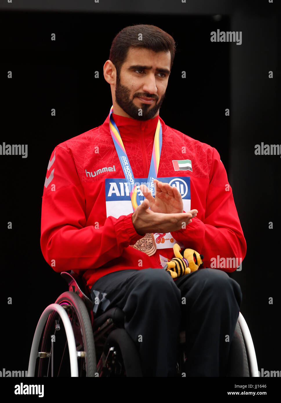 UAE's Mohamed Alhammadi with his bronze medal in the Men's 100m T34 ...