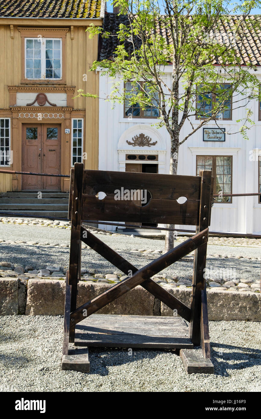 Old punishment stocks in old town square in Sverresborg Trøndelag Folk ...