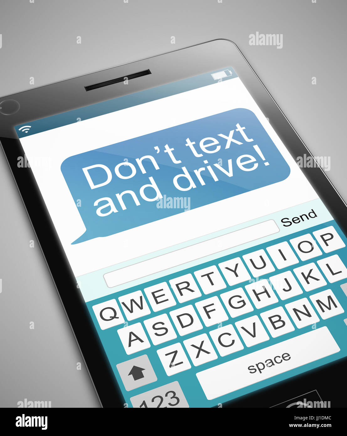 3d Illustration depicting a phone with a texting and driving concept ...