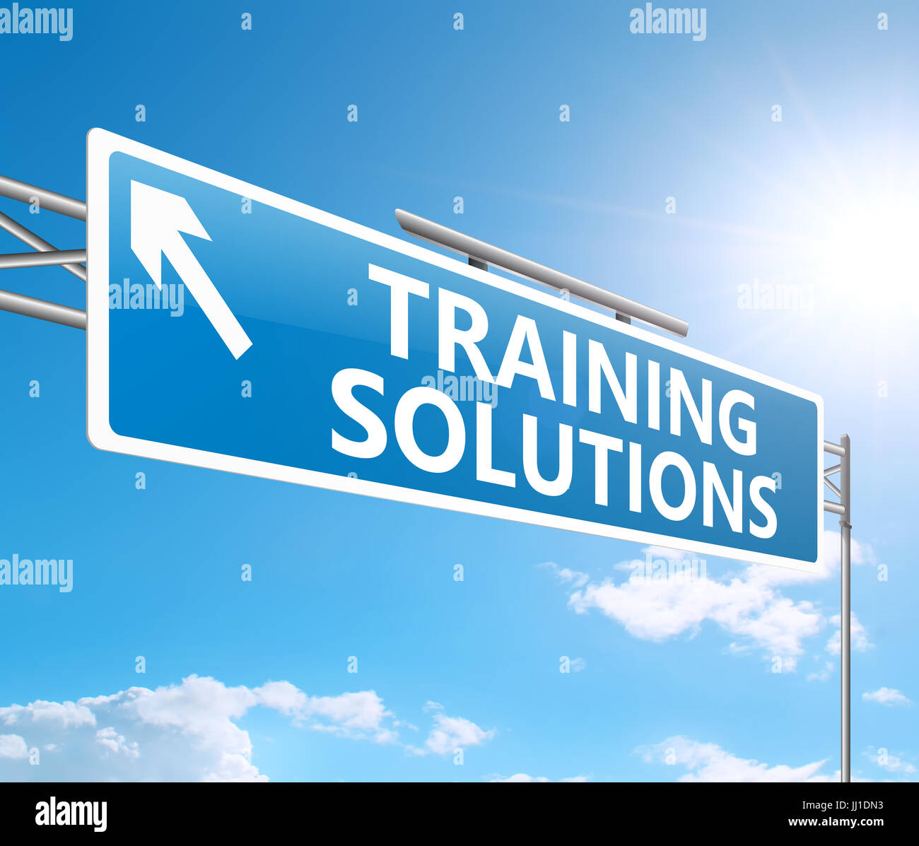 3d Illustration depicting a sign with a training solutions concept ...
