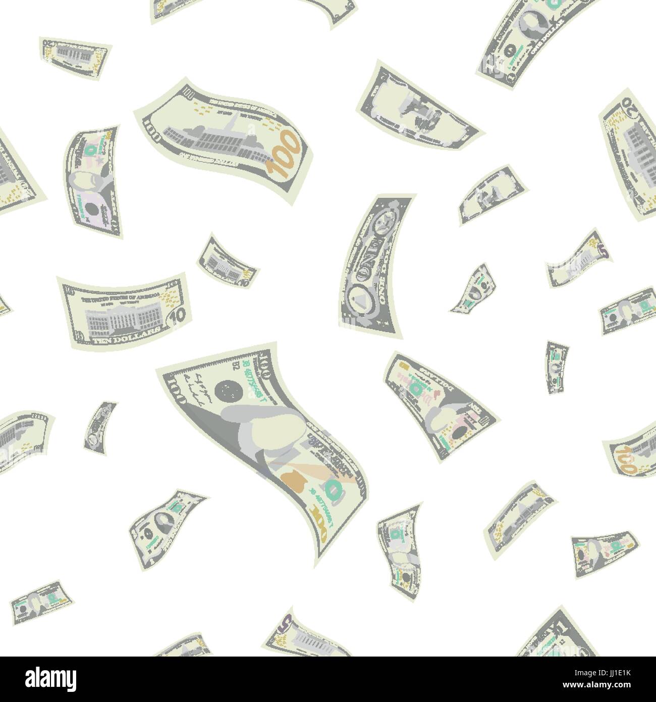 Flying US Dollars Seamless Pattern Vector. Cartoon Money Bills. Falling ...