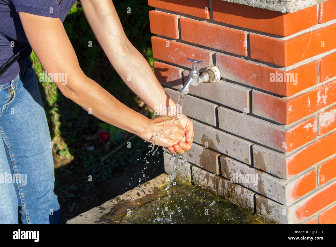 Hand washing at a public fountain. Maintaining hygiene Stock Photo - Alamy