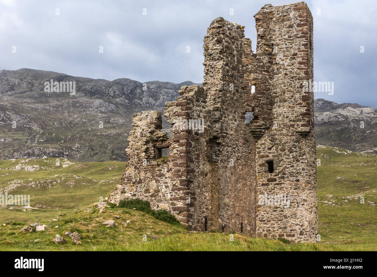 Assynt Peninsula, Scotland - June 7, 2012: Closeup of brownish Ruins of ...