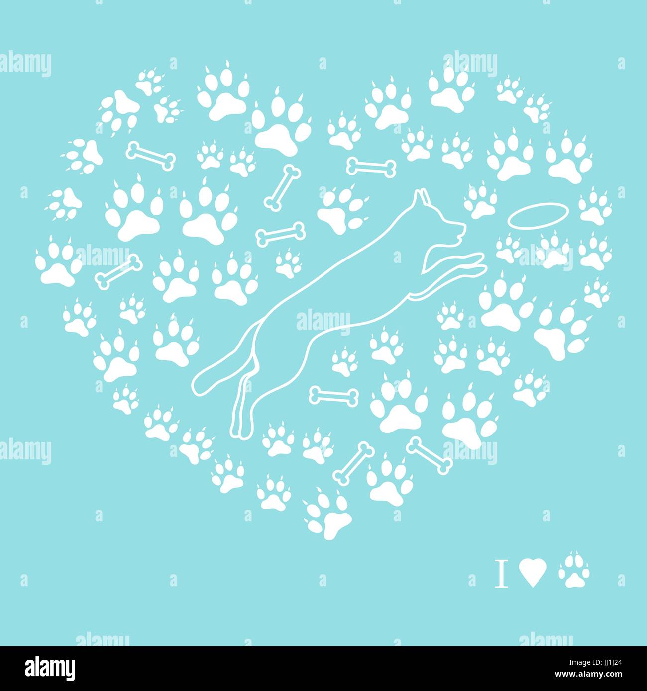 Nice picture of jumping dog silhouette on a background of dog tracks ...