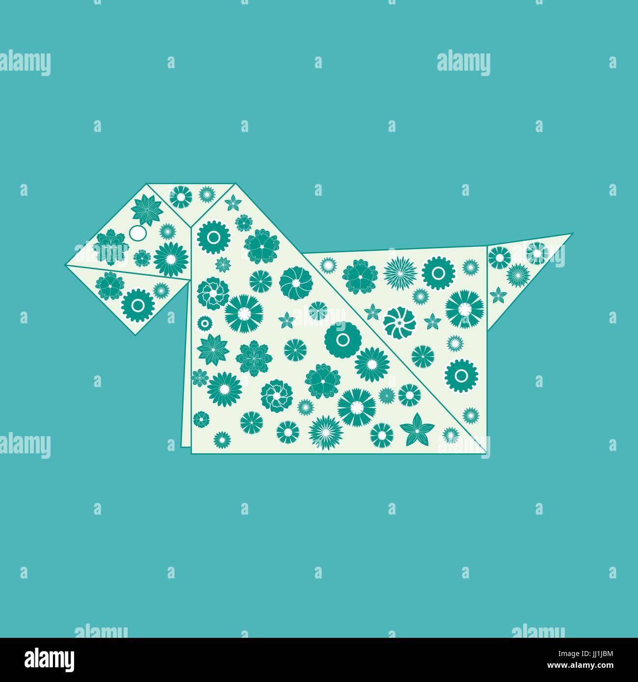 Origami paper dog with flowers on a white background Stock Vector Image ...