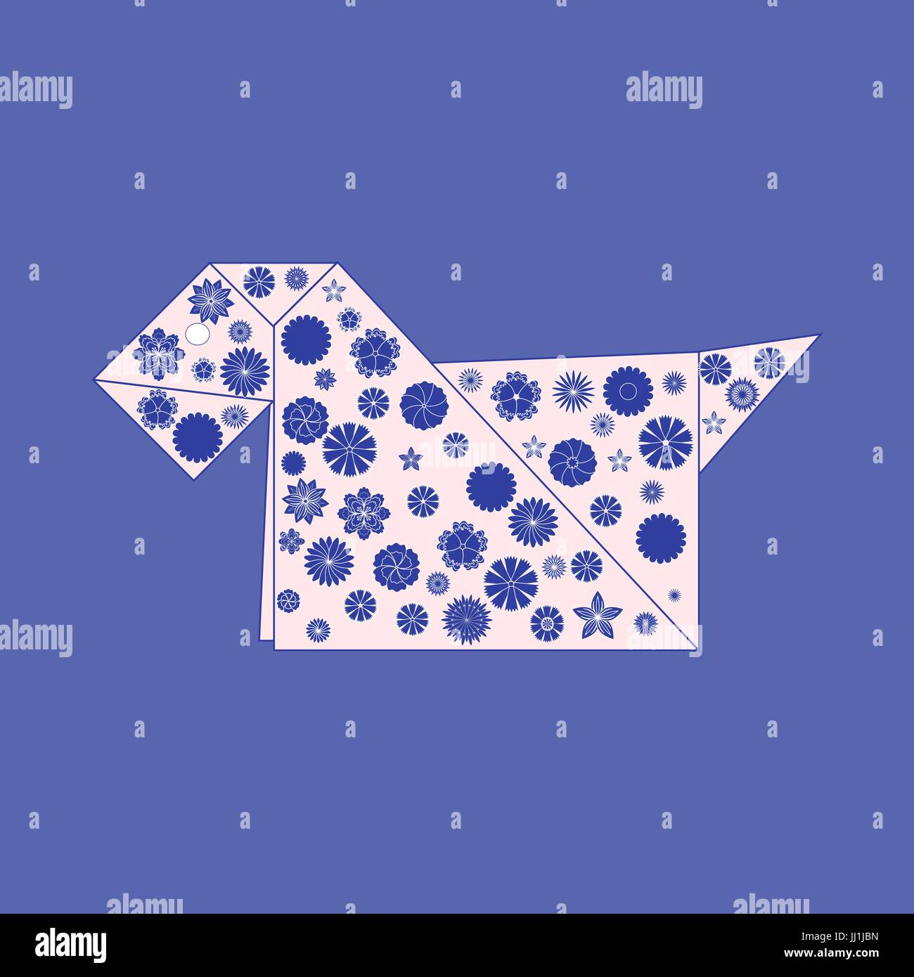 Origami paper dog with flowers on a white background Stock Vector Image ...
