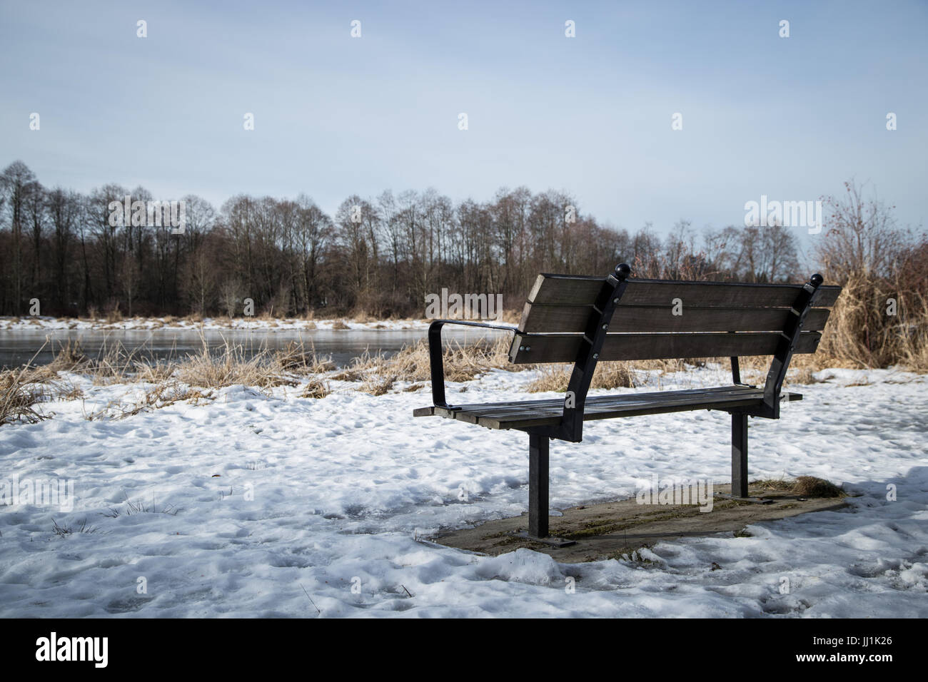 Bench - Snowy Lake Stock Photo - Alamy