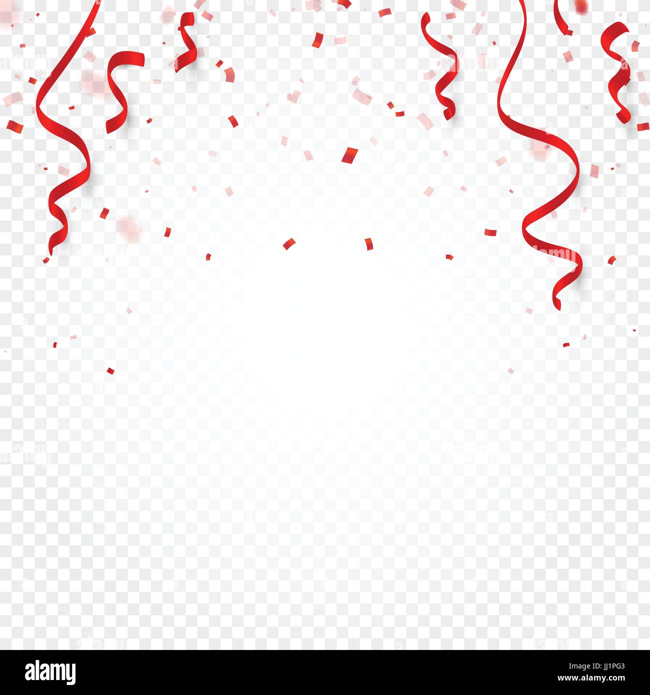 Red confetti, serpentine or ribbons falling on white transparent ...