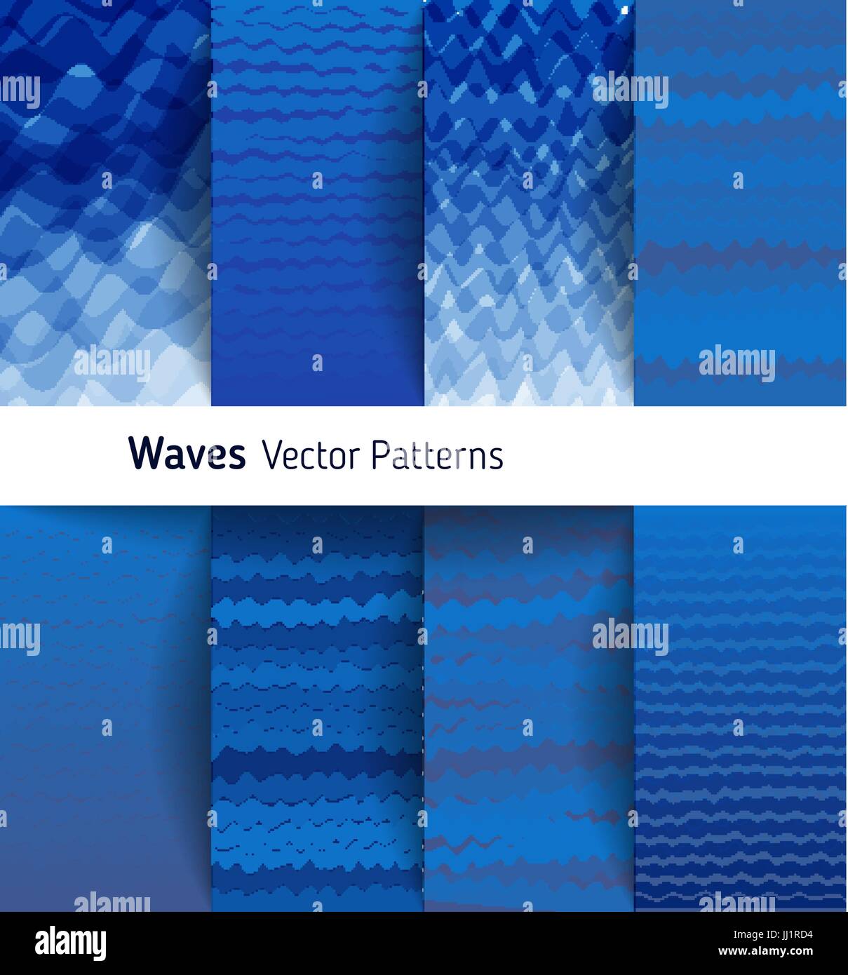 Marine vector ornamental pattern collection, blue color river waves ...