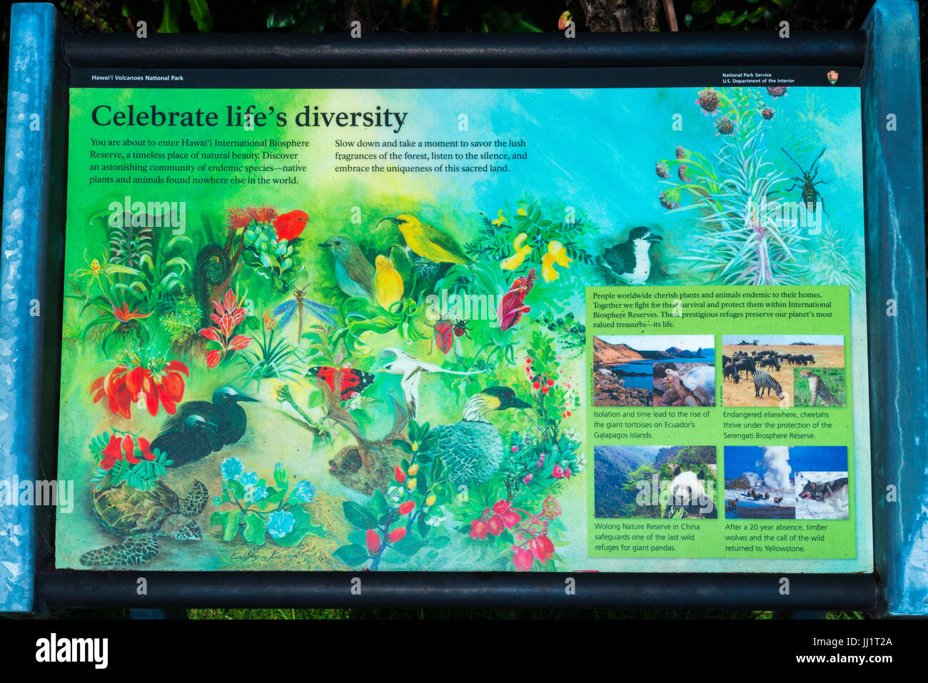Interpretive sign illustrating Hawaii International Biosphere Reserve ...
