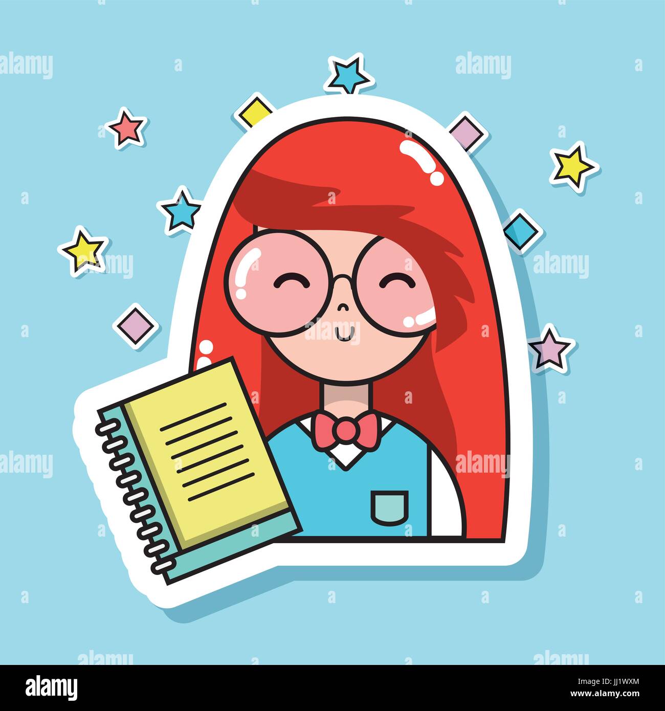 woman student with glasses and notebook to learn Stock Vector Image ...
