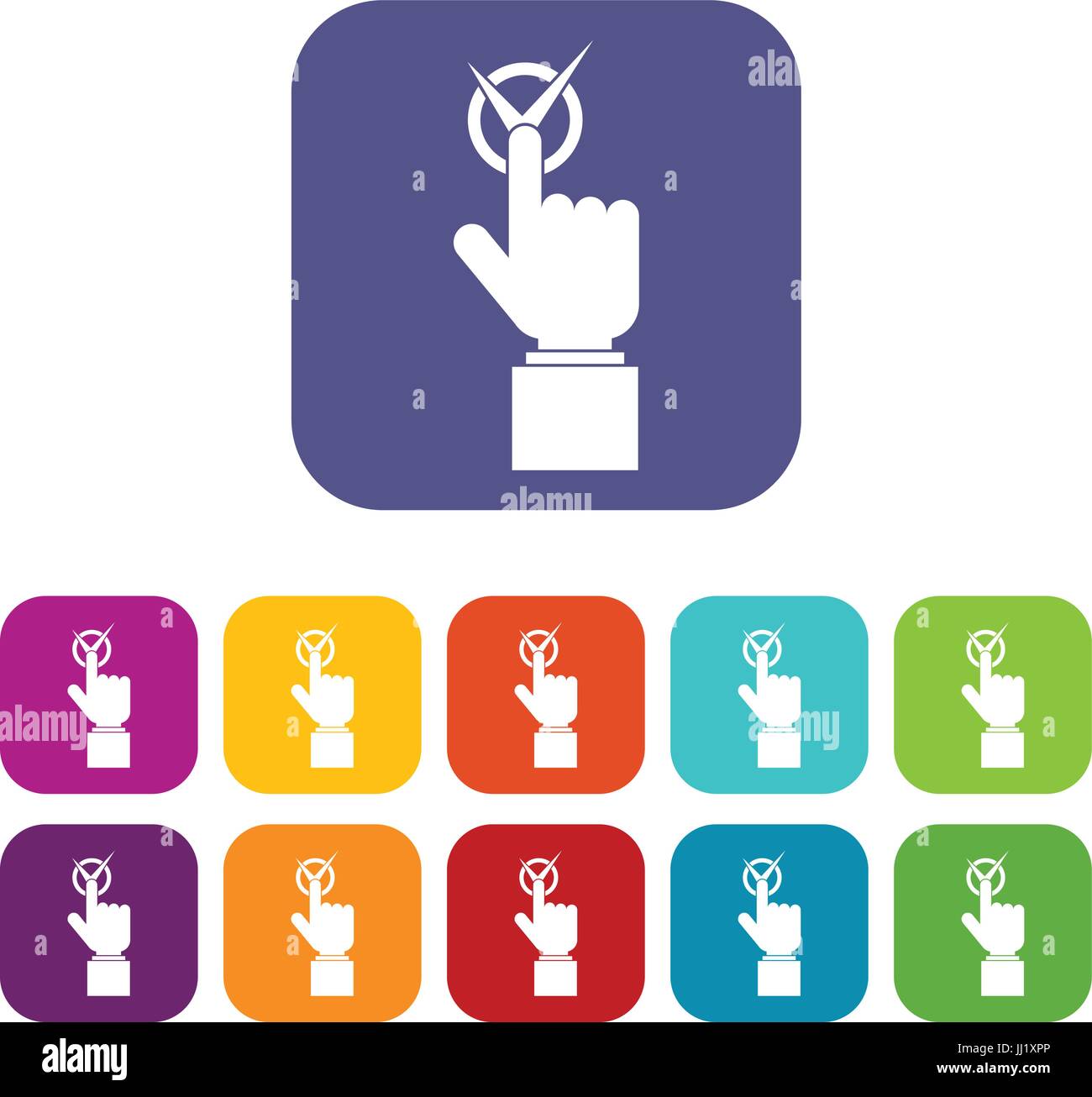 Hand finger pressing button with tick icons set Stock Vector Image ...