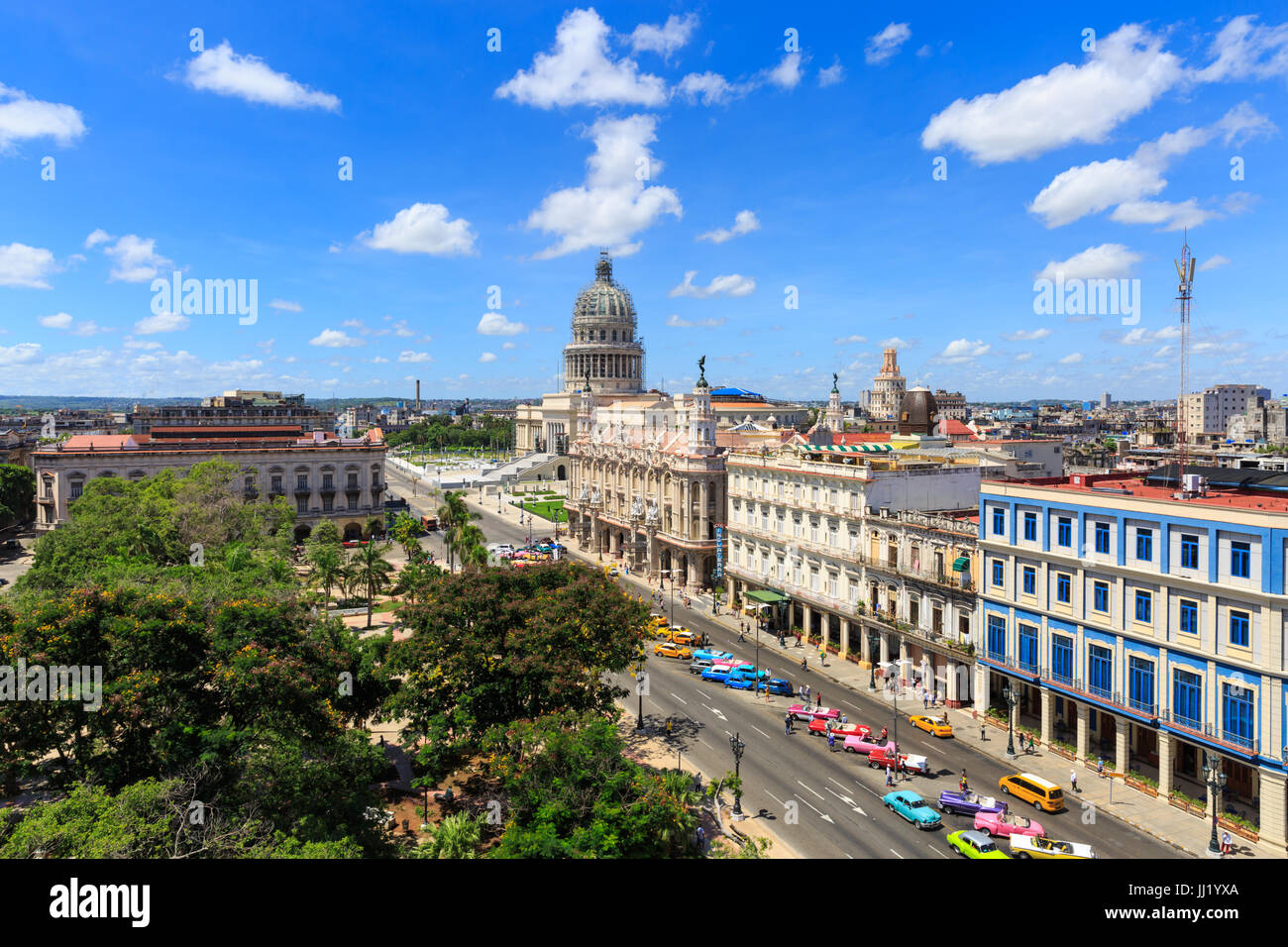 Havana rooftops, panorama with Parque Central, Paseo de Marti (Paseo ...