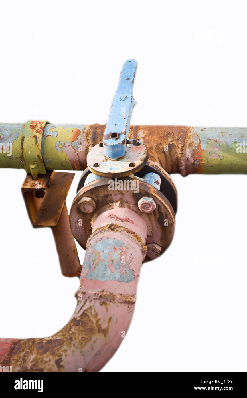 old pipe and valve for water on building on white background Stock ...