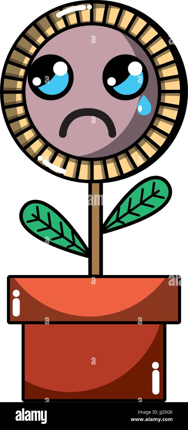 kawaii cute crying plant flower with leaves Stock Vector Image & Art ...