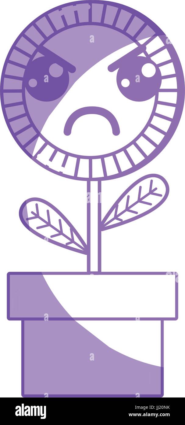 silhouette kawaii cute angry plant flower with leaves Stock Vector ...