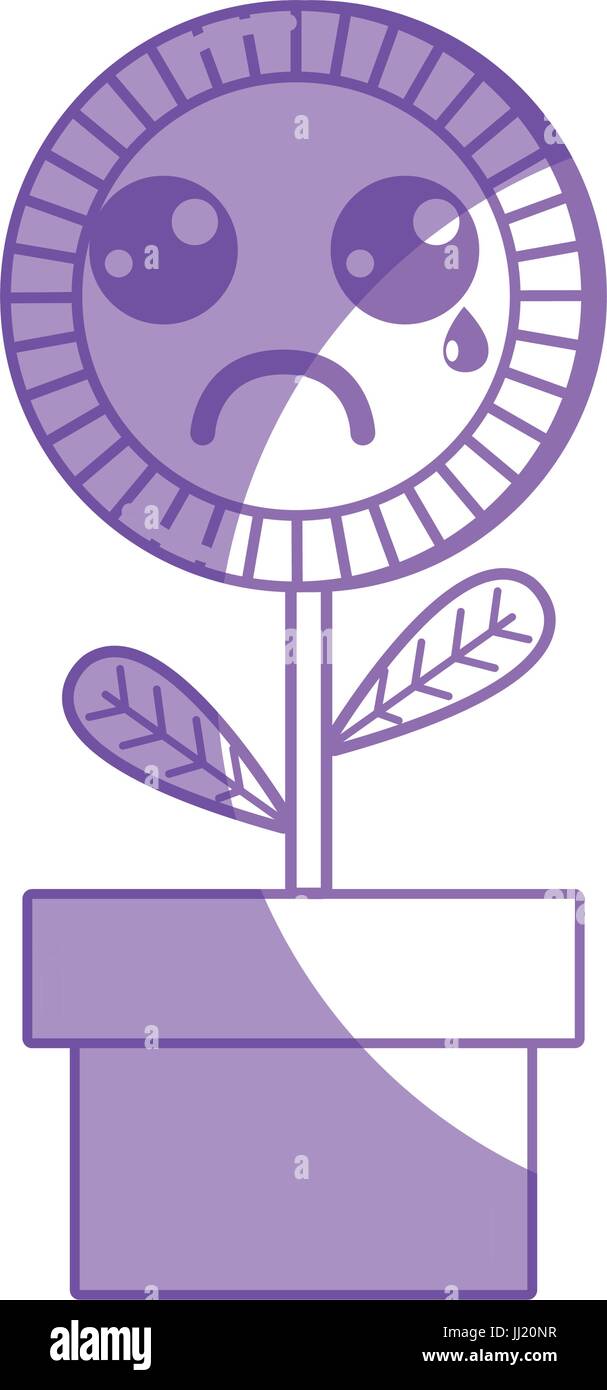 silhouette kawaii cute crying plant flower with leaves Stock Vector ...