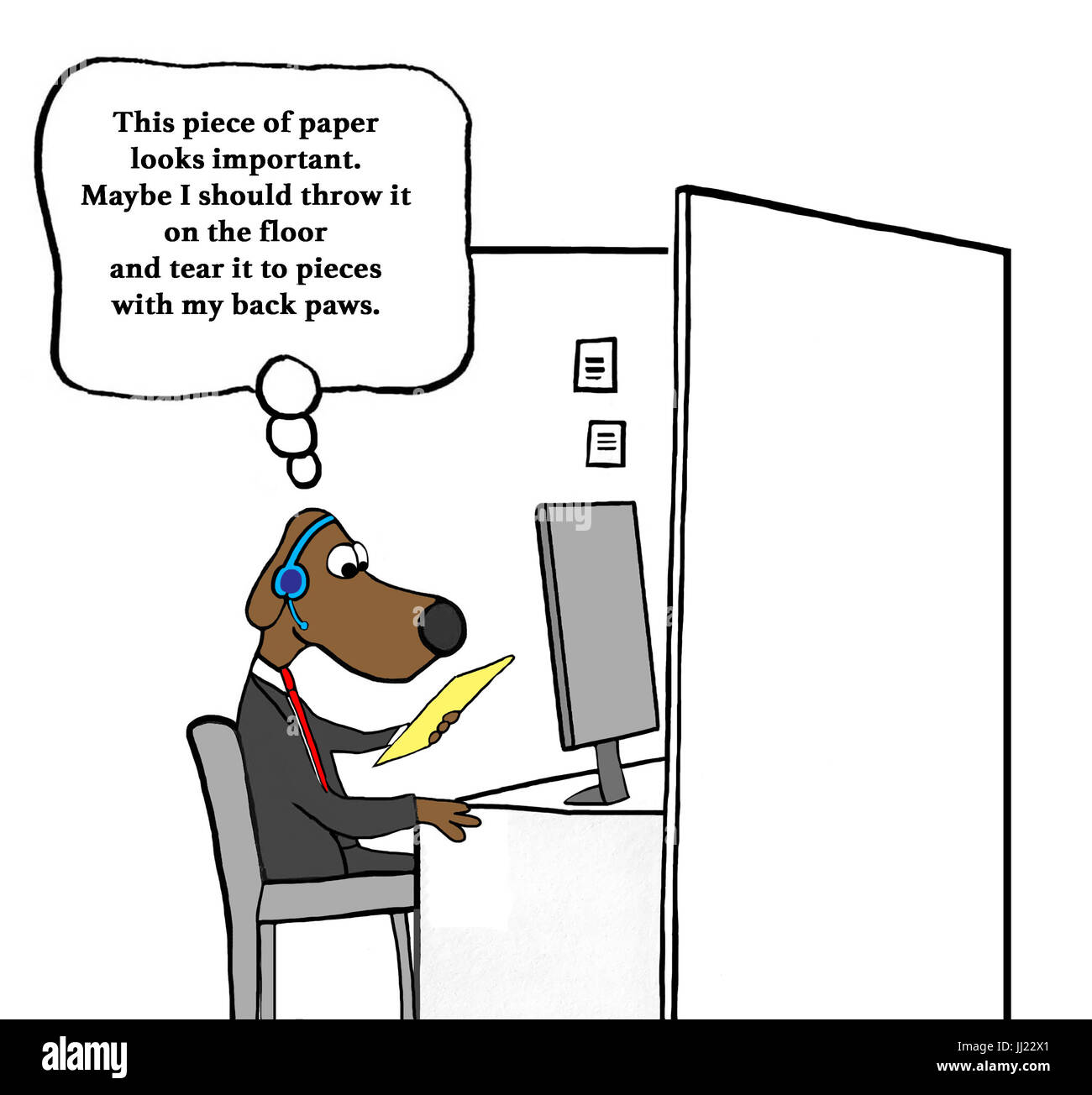 Business cartoon about a worker dog excited at receiving an important ...