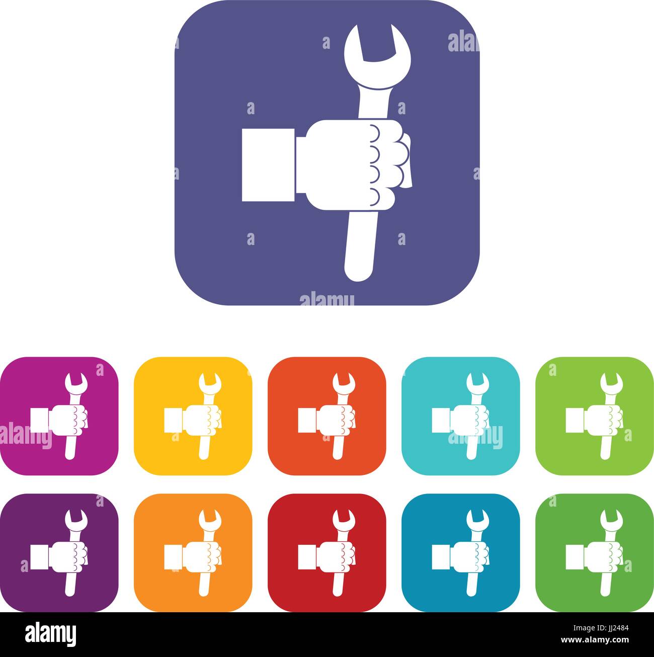 Wrench tool in man hand icons set flat Stock Vector Image & Art - Alamy