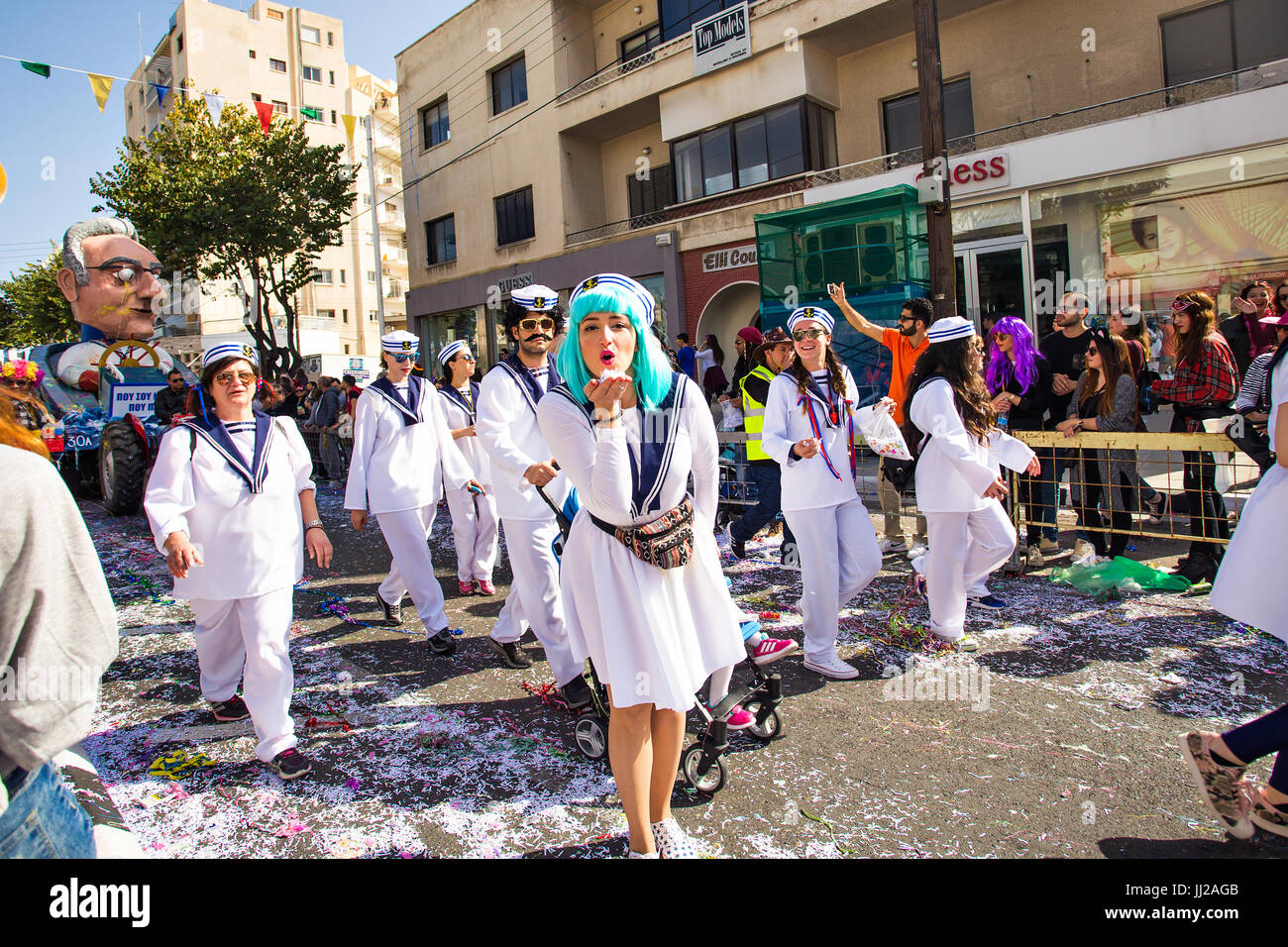 LIMASSOL, CYPRUS - FEBRUARY 26: Happy people in teams dressed with ...