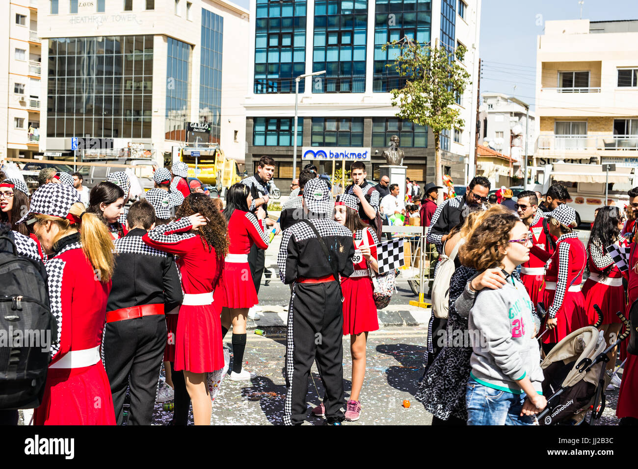 LIMASSOL, CYPRUS - FEBRUARY 26: Happy people in teams dressed with ...