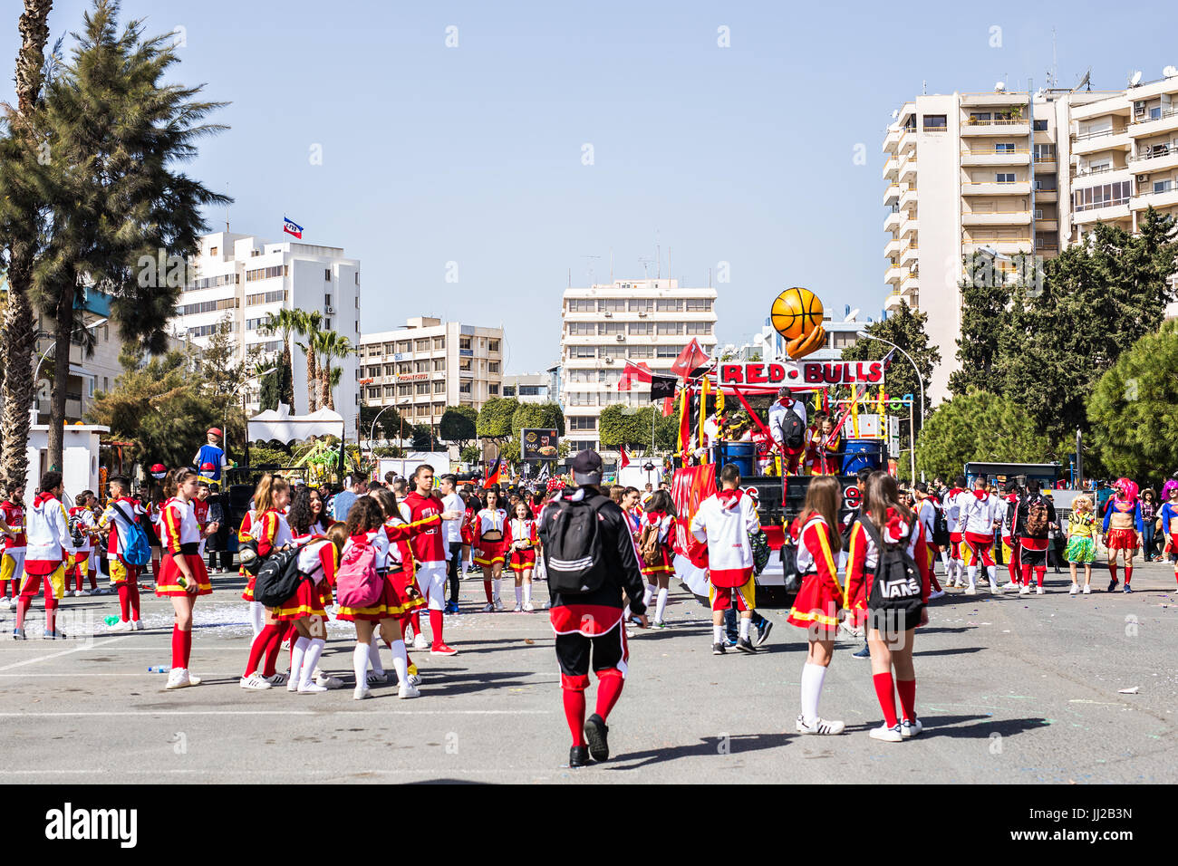 LIMASSOL, CYPRUS - FEBRUARY 26: Happy people in teams dressed with ...