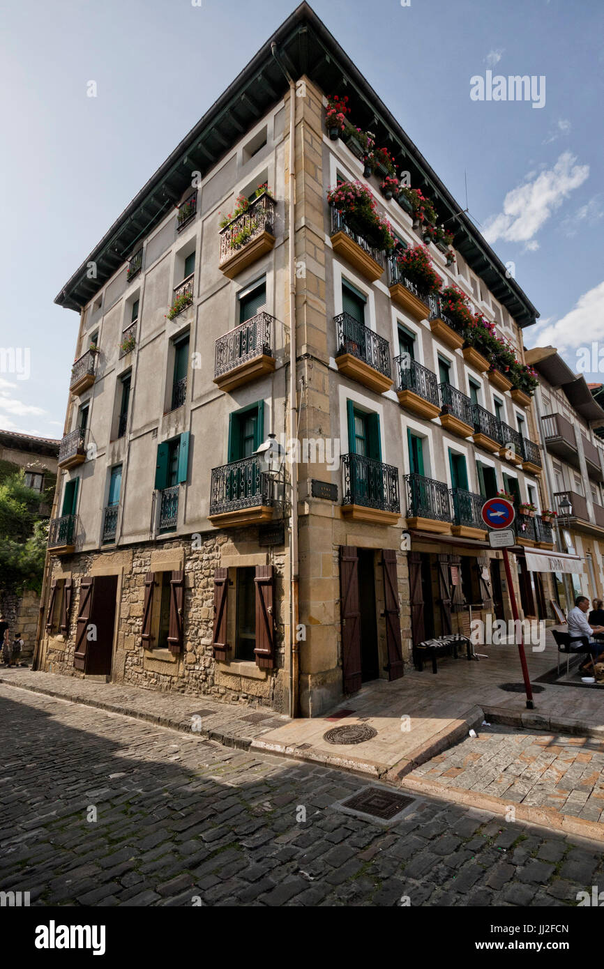 Big stone house with several floor in perspective in Hondarribia town ...