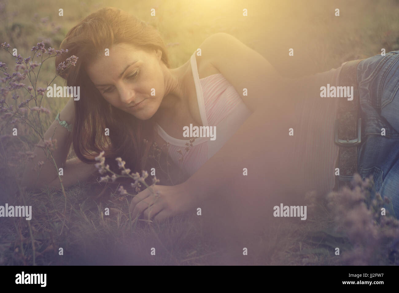 Sad woman in the nature Stock Photo - Alamy