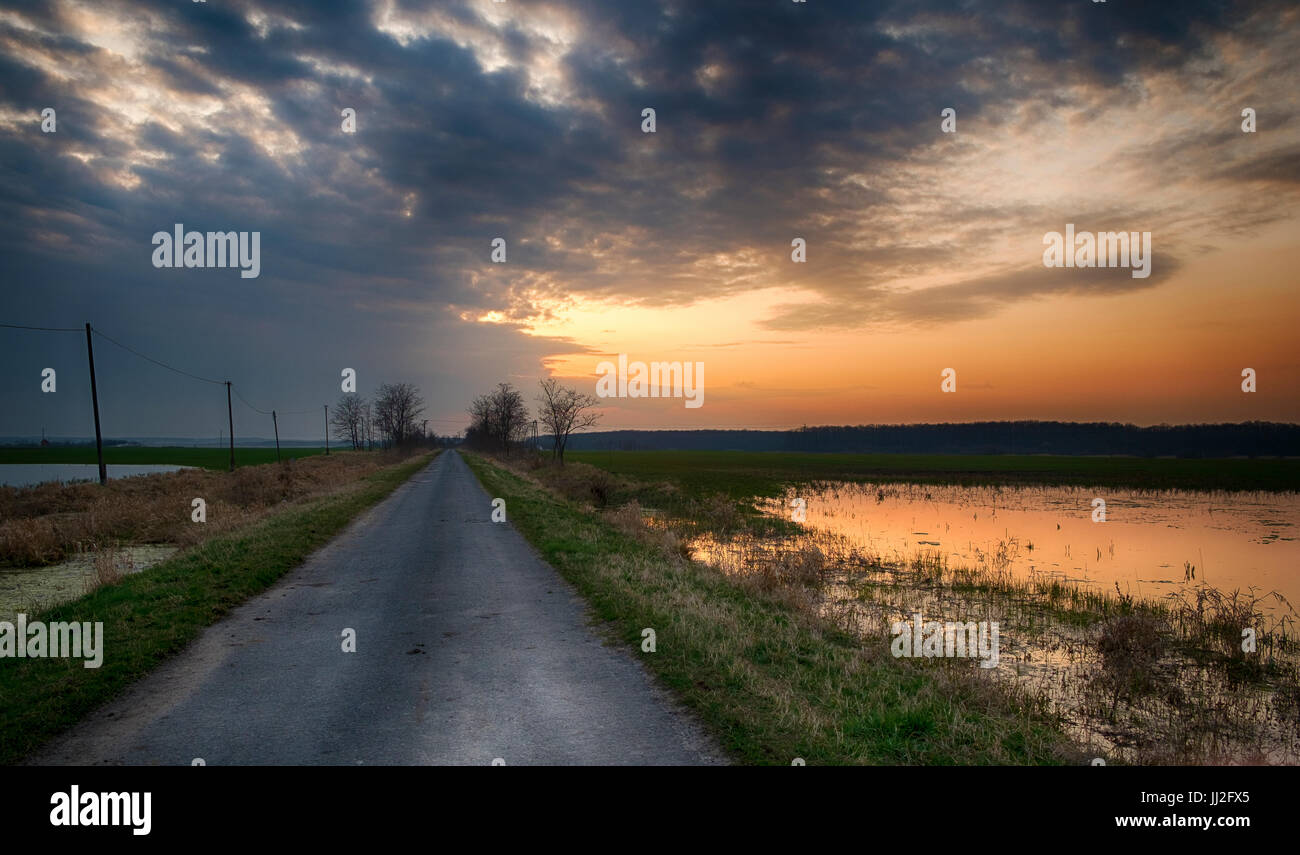 Road in sunset Stock Photo - Alamy