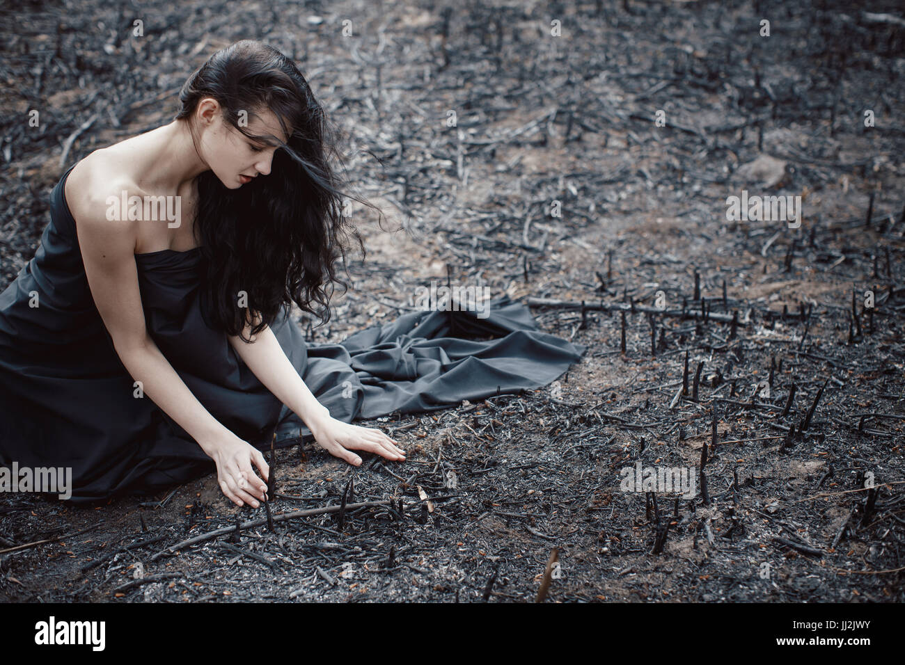 People and dying nature. Ecology concept Stock Photo - Alamy