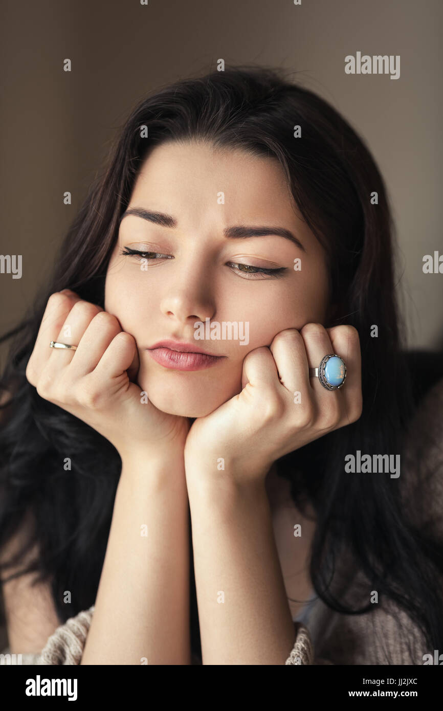 Sad bored woman portrait Stock Photo - Alamy