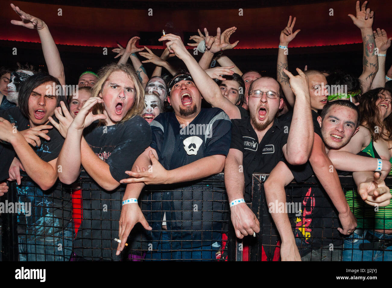 Juggalos (Insane Clown Posse fans) at an ICP concert at the Eagle/Rave ...