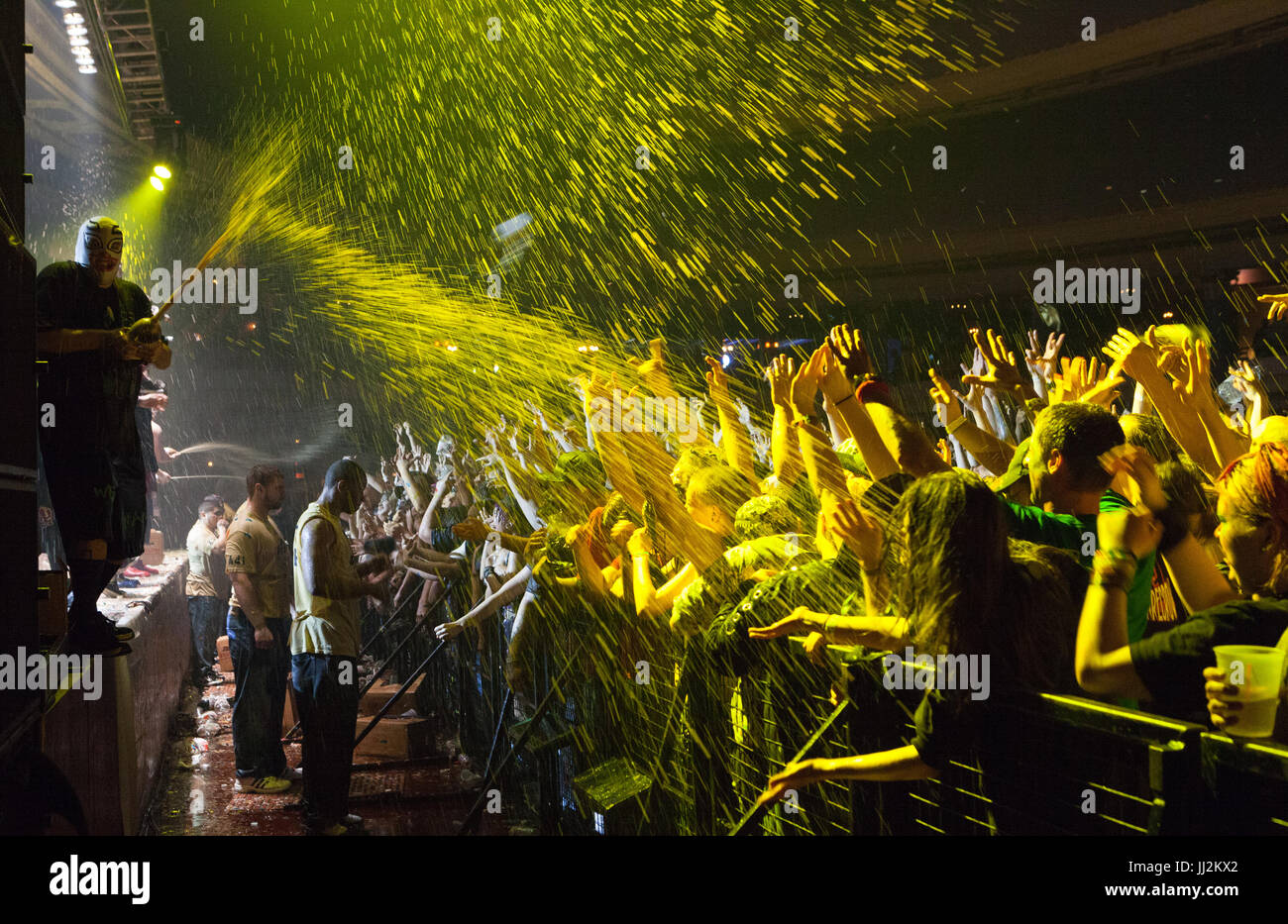 Insane Clown Posse dowsing their audience with Faygo soda at a concert ...
