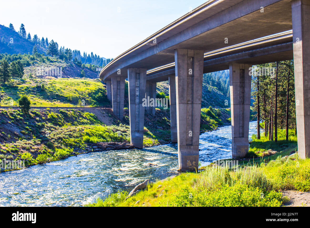 Concrete Overpass Above Flowing River Stock Photo - Alamy