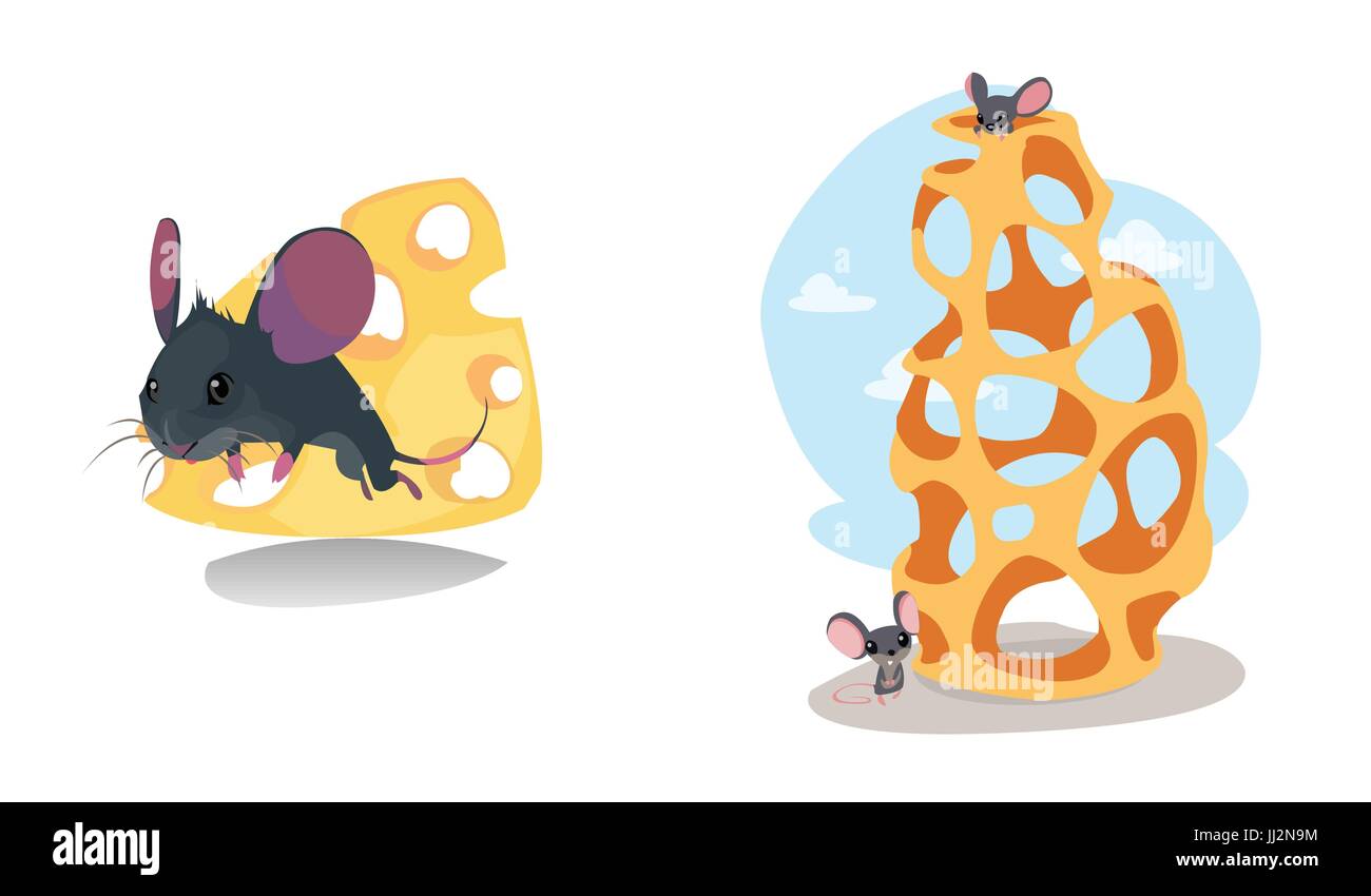 Digital vector funny cartoon cheese labyrinth with happy mice on top ...