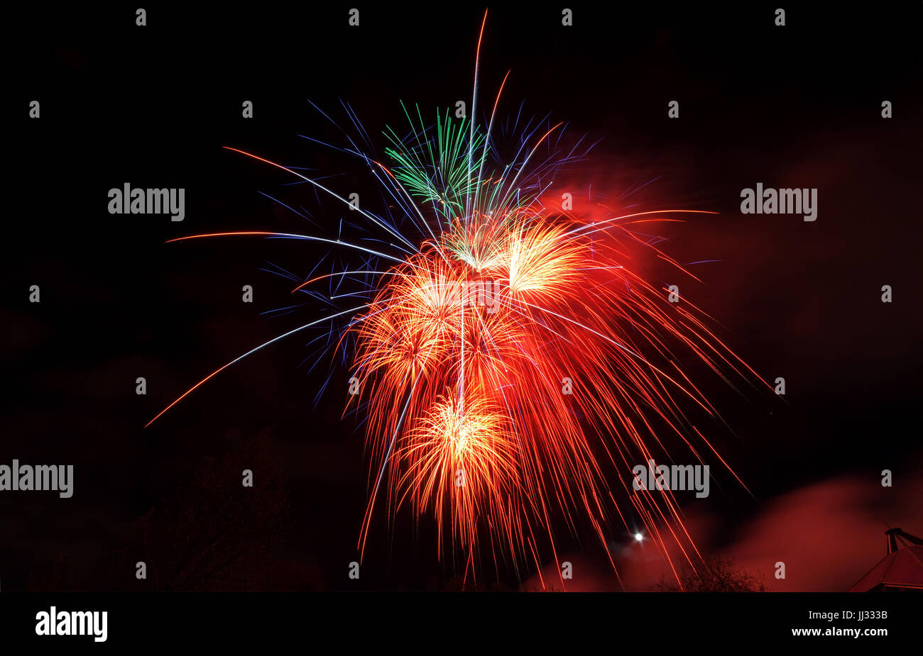 Fireworks light up close-up against dark sky Stock Photo - Alamy