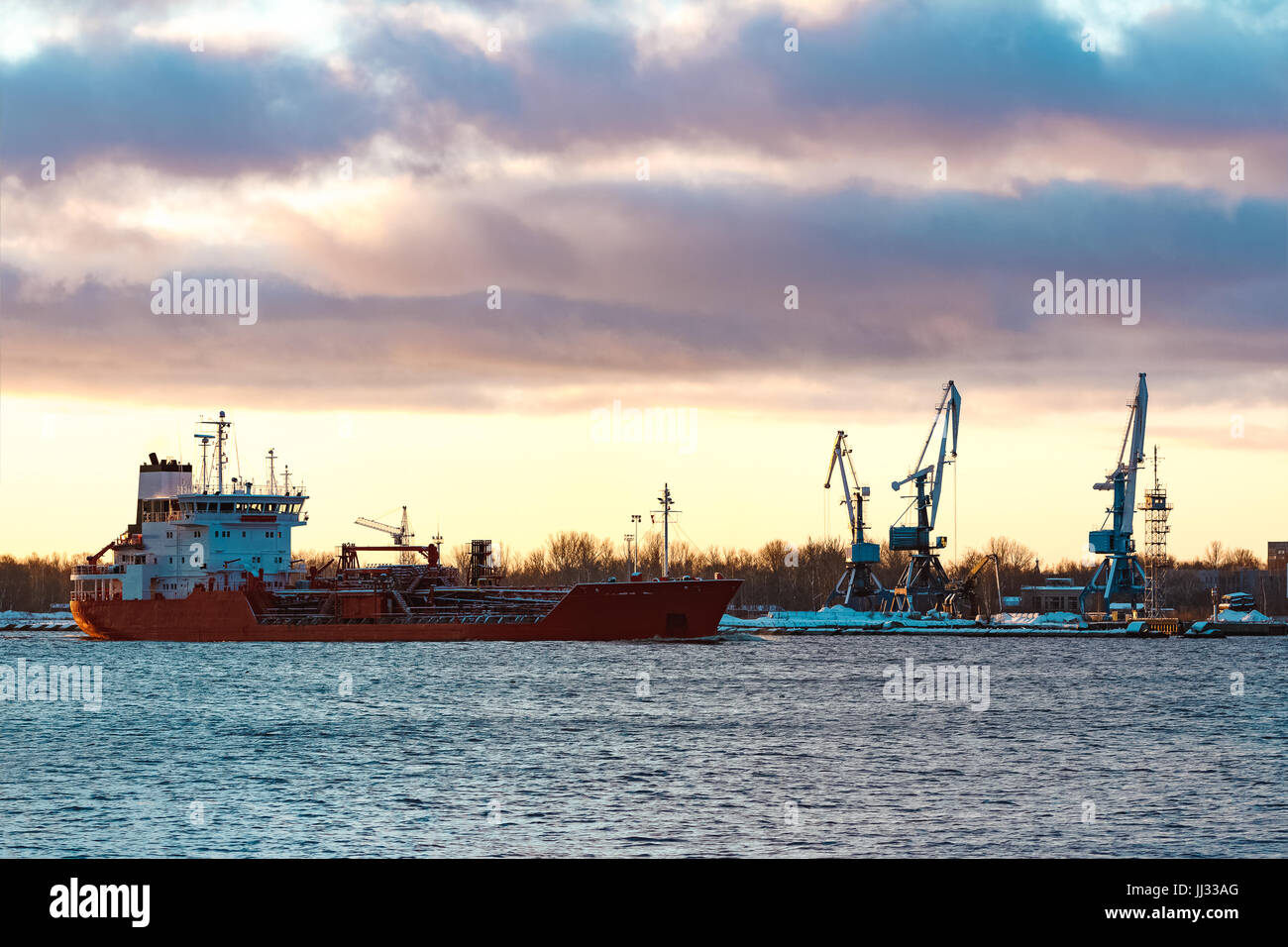 Red cargo oil tanker moving to Baltic sea Stock Photo - Alamy