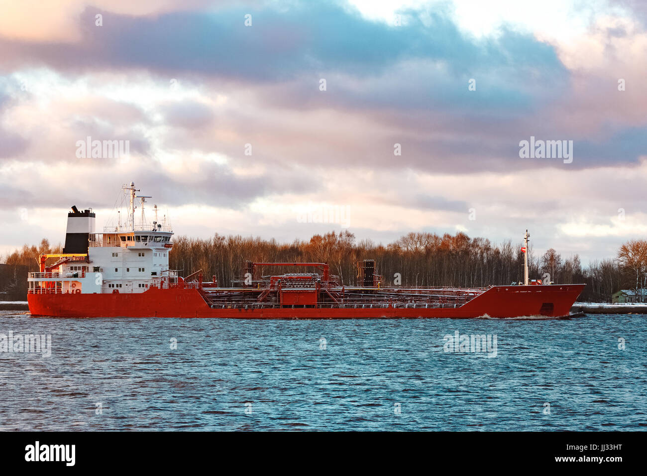 Red cargo oil tanker moving to Baltic sea Stock Photo - Alamy