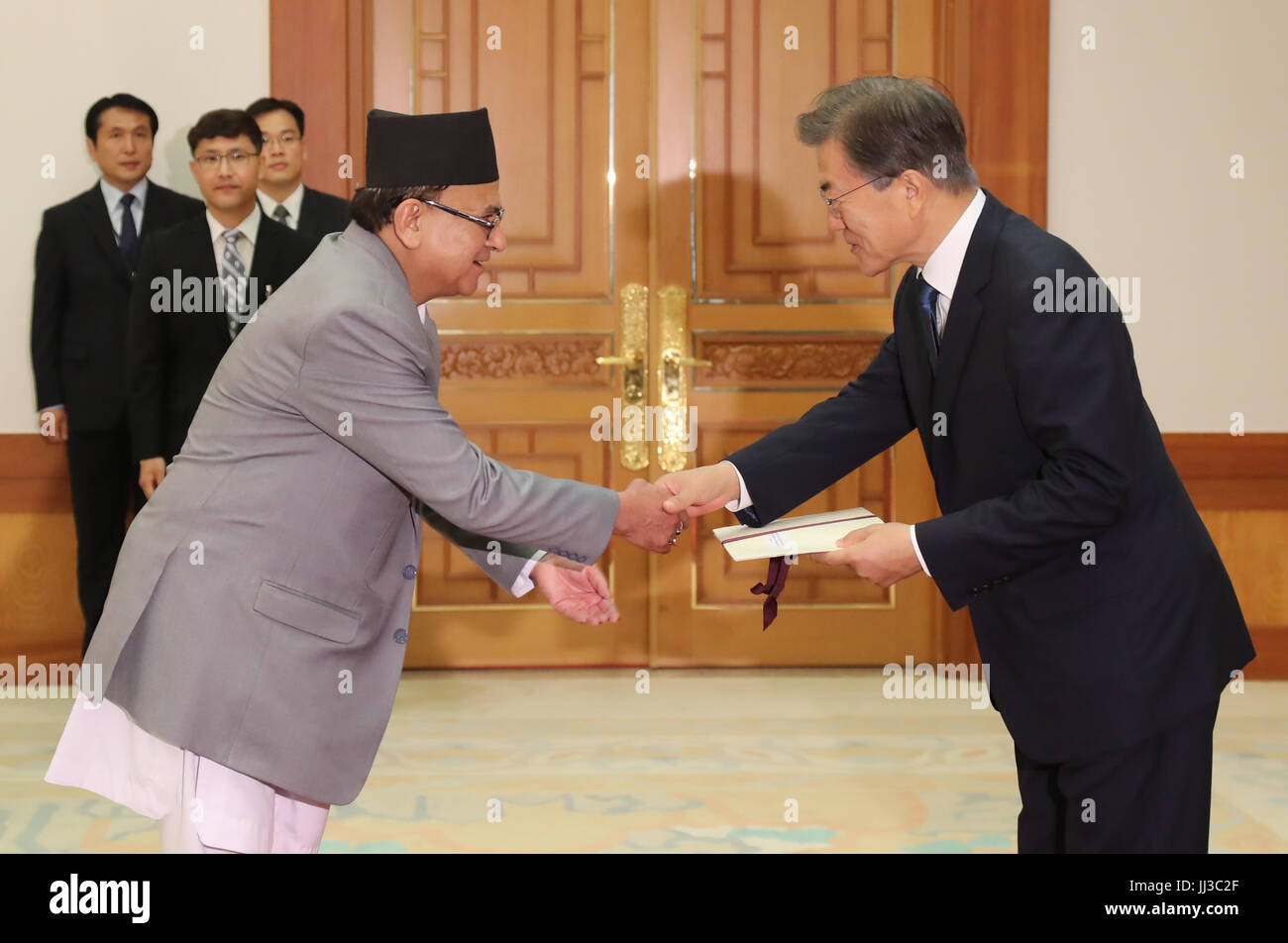 Seoul, South Korea. 18th July, 2017. Moon meets new Nepalese envoy ...