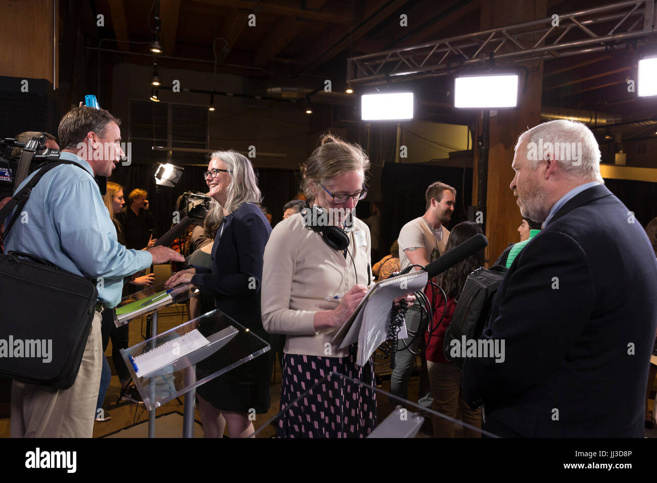 Seattle, Washington, USA. 17th July, 2017. Candidates Cary Moon (second ...