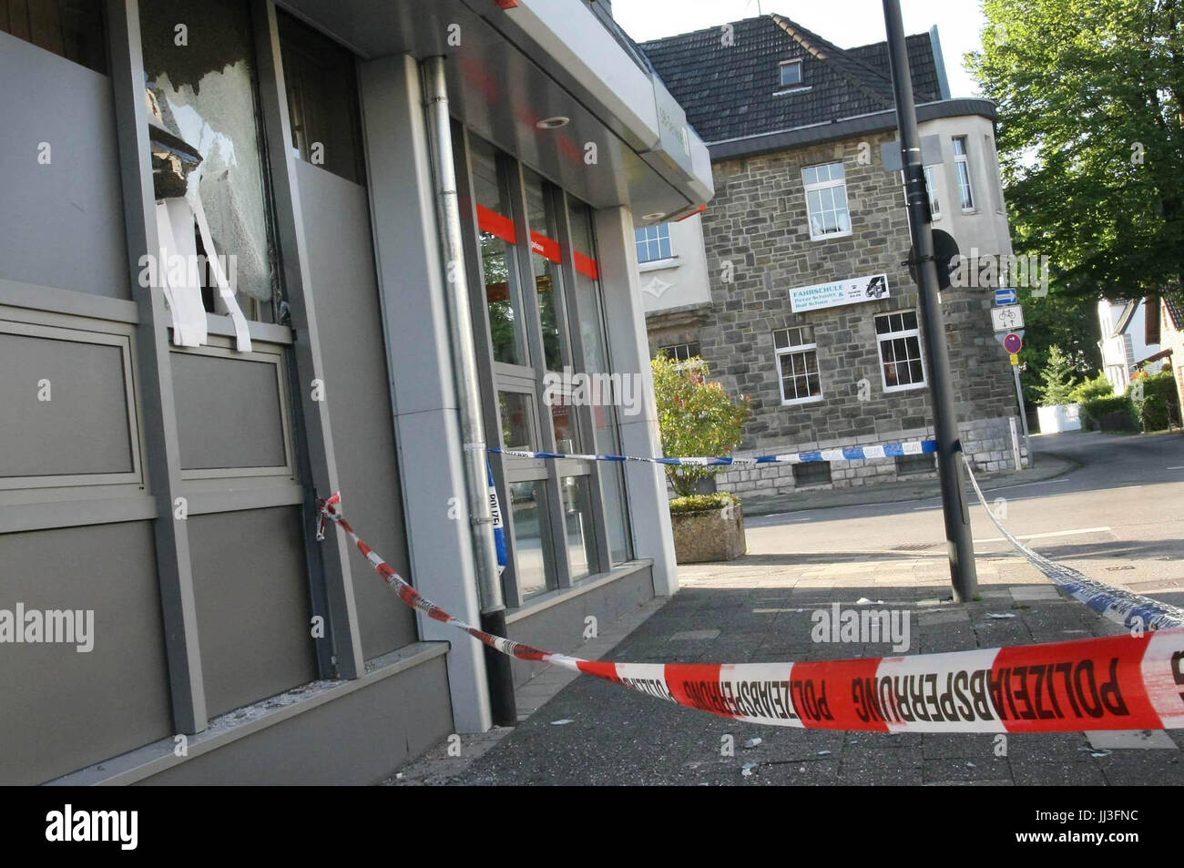 Aachen, Germany, 18 July 2017. Crime scene tape in front of a bank ...