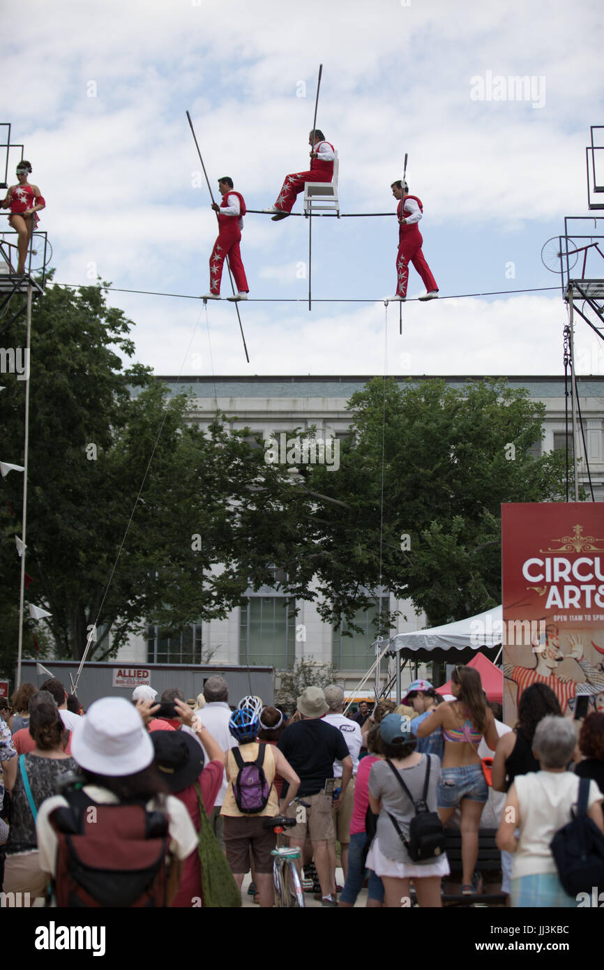 The Wallenda's perform a three person pyramid led by Robinson Cortes ...