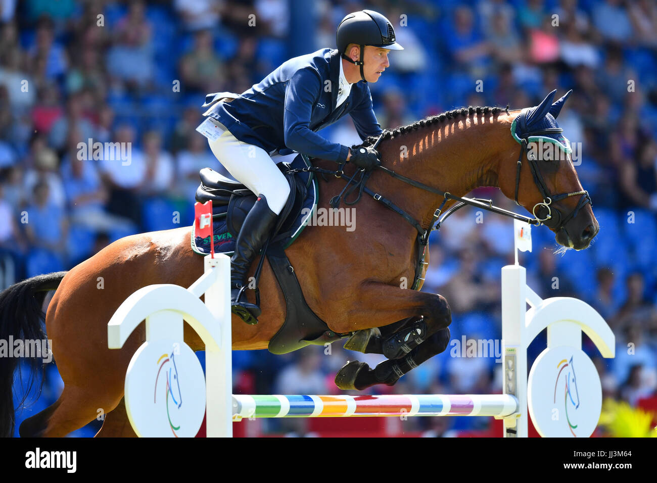 Aachen, Germany. 18th July, 2017. German show jumper Mario Stevens on ...