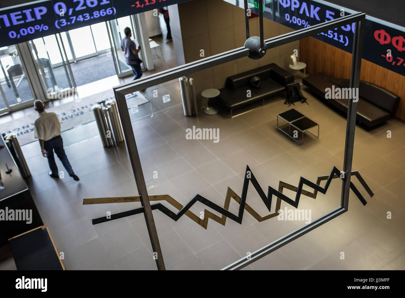A metal sculpture depicting a stock exchange chart is seen in the ...