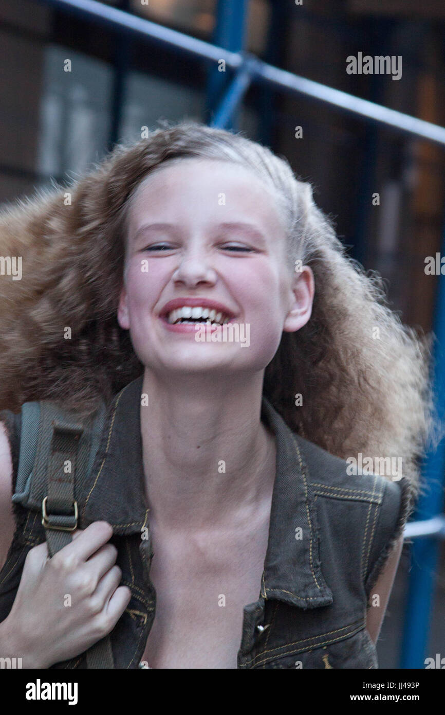 No Makeup and big hair beauty portrait of teenage model during New York ...