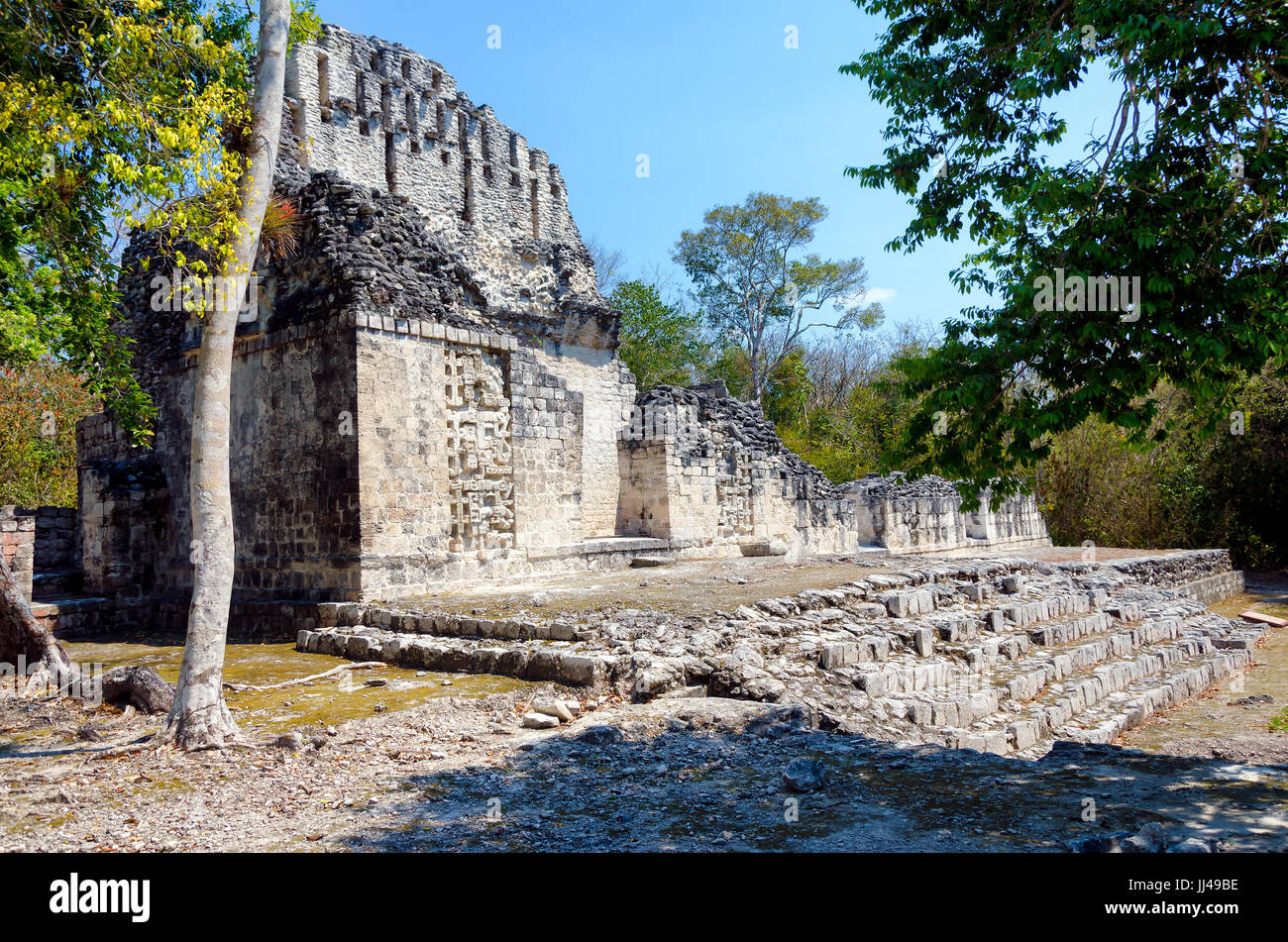 View of temple in Chicanna Mayan ruins in the Yucatan peninsula, Mexico ...
