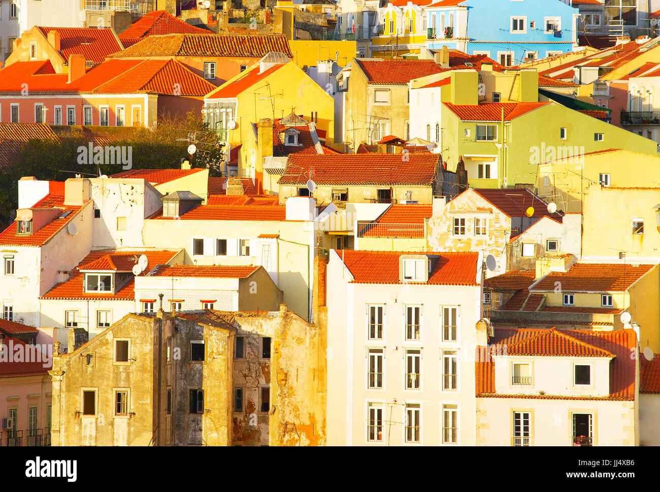 Traditional Portugal architecture in the Old Town of Lisbon. Background ...